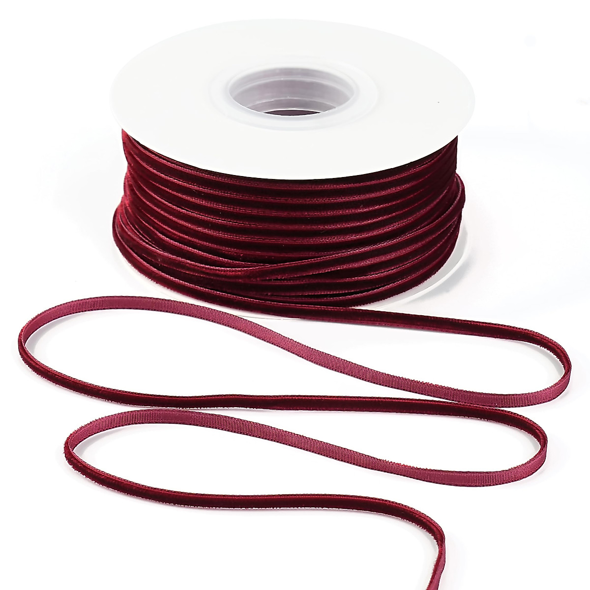 MAYREEL 1/8 Inch Burgundy Velvet Ribbon Thin Maroon Vintage Ribbon for Wedding Invitations Crafts Gift Wrapping Party Favor Boxes 50 Yards