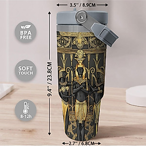 FOCIUZTA 30oz Tumbler with Lid - Insulated Cup - Travel Coffee Mug - Perfect Gift for Easter, Father’s Day, Mother’s Day, Birthdays - Ancient Egyptian-Inspired Design with Gold and Hieroglyphs