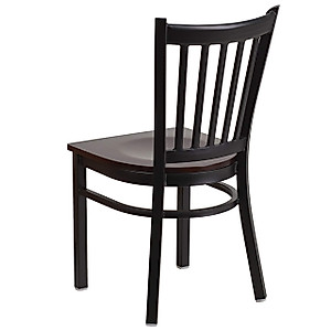 Flash Furniture HERCULES Series Black Vertical Back Metal Restaurant Chair - Walnut Wood Seat