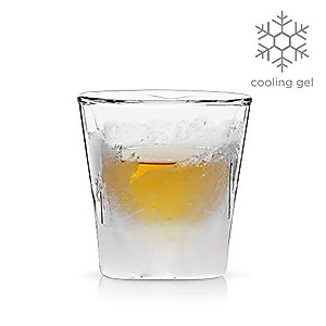 Viski Glacier Whiskey Glass, Double Walled Chilling Whiskey Glass, Active Cooling Gel, 6 Ounces, Clear Glass, Chilling Technology, Set of 1