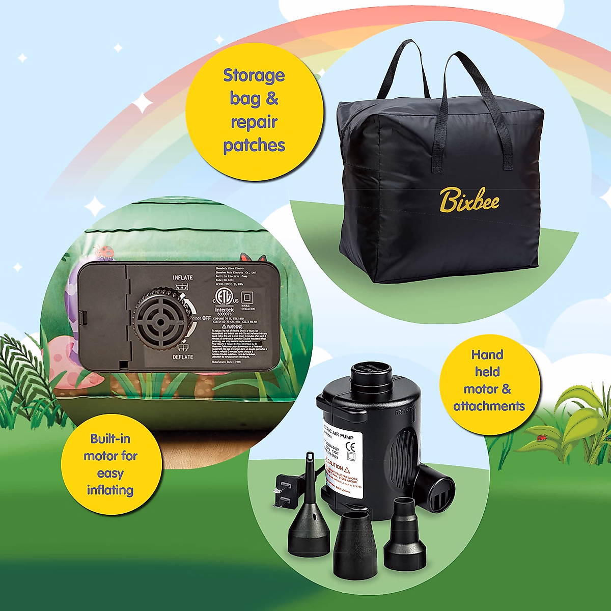 Bixbee Inflatable Pink Princess Castle, Indoor Toddler Playhouse for Kids 3+, Sleepover Mattress Playhouse for Girls & Boys with Built in Motor, Inflates to Over 5ft Tall, Childrens Play House