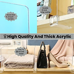 J1ST Pack of 4 Shelf Dividers for Closet Organization Acrylic Clear Closet Shelf Divider for Wooden Shelving Suitable for Wooden or Vertical Shelves or Bedroom, Kitchen and Office