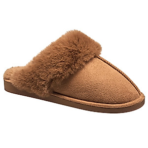 Nine West Scuff Slippers For Women, Extra Soft & Comfortable Winter House Shoes, Tan, Medium 7-8