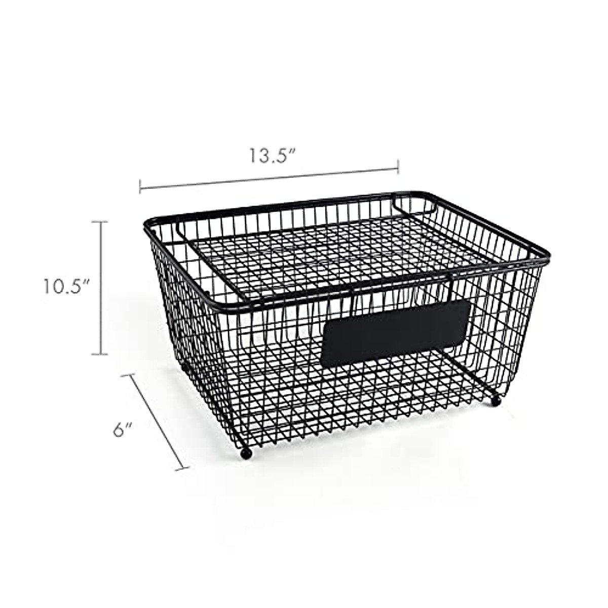 Gourmet Basics by Mikasa Stackable Metal Storage Basket with Removable Lid and Chalk Label, Black