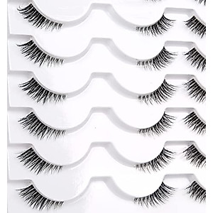 Half False Eyelashes with Clear Band Wispy Cat Eye Look Natural Short Accent Lashes Faux Mink Fake Eyelashes 14 Pairs Pack