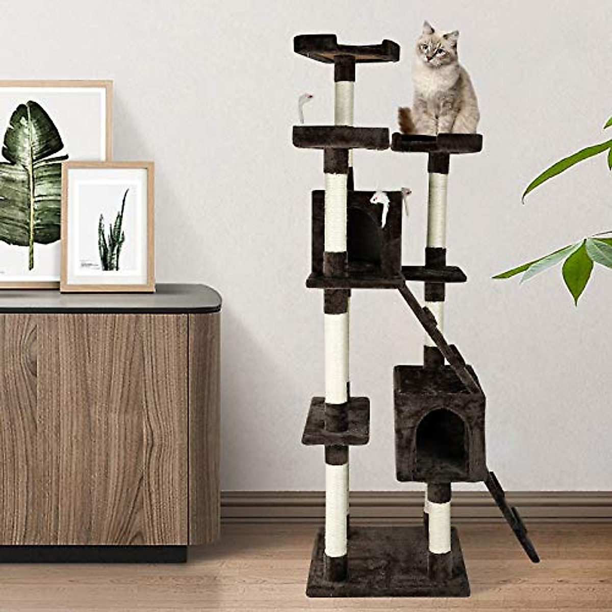 Confote 65” Multi-Level Cat Tree with 2 Condos and 3 Perches, Climber Tower Furniture for Large Cats Kitten