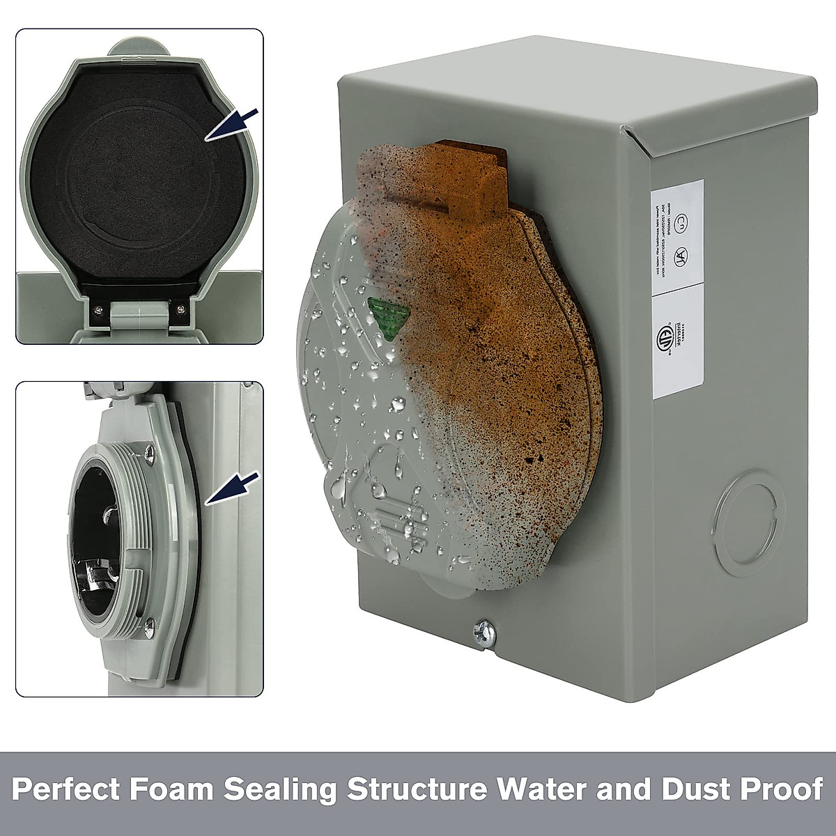 PAULINN 50 Amp Generator Box, Bundle with 15FT 50 Amp RV Power Extension Cord with Cord Organizer, Heavy Duty NEMA 14-50P to SS 2-50R, 6/3+8/1 Gauge RV Twist Locking Adapter Plug, ETL Listed