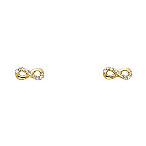 14k REAL Yellow Gold Infinity Stud Earrings with Screw Back