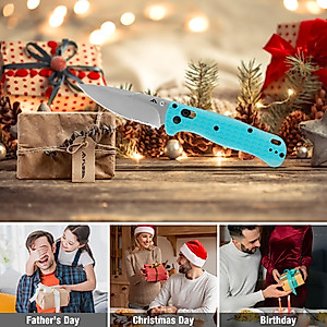 FLISSA 4.5" Folding Pocket Knife, Lightweight EDC Pocket Knife with Axis Lock, 3.2" AUS-8 Steel Blade, Sharp Camping Hiking Knife with Pocket Clip, Unique Tool Gift for Men, Dad (Blue)