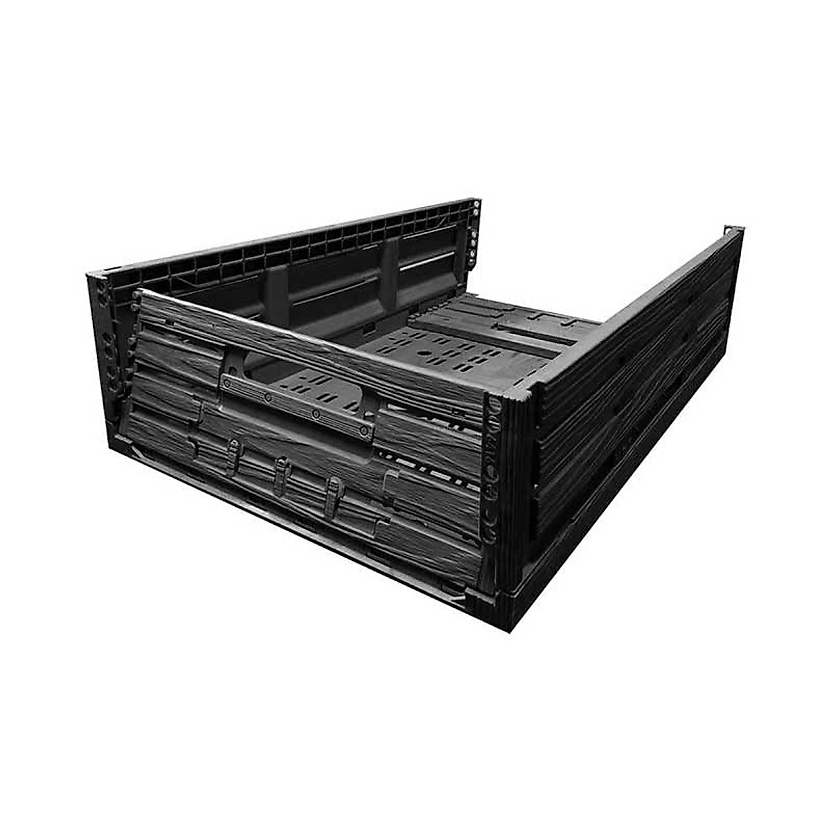 Alco Designs Collapsible Storage Bin/Container: Grated Wall Utility Basket/Tote, Durable, Long-Lasting, Wooden Designed Plastic (Small 24x16x4.1", Black)