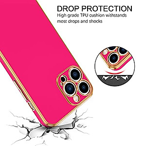 BENTOBEN for iPhone 13 Pro Max Case, Slim Soft Luxury Electroplated Bumper iPhone 13 Pro Max Phone Case for Women Men Girl Shockproof Protective Case Cover for iPhone 13 Pro Max 6.7", Hot Pink/Gold