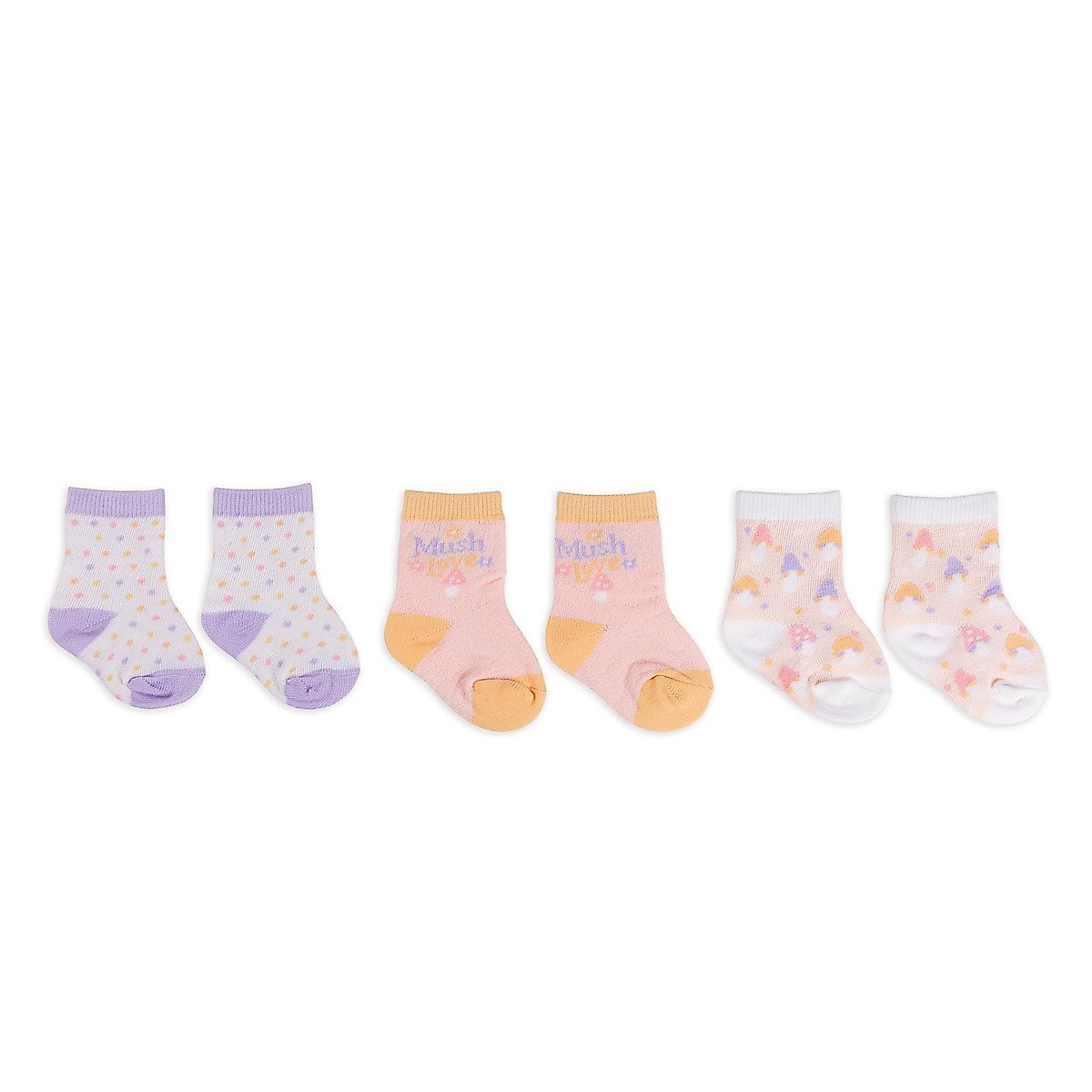 JuJuBe x Studio Oh! Baby Essentials, Baby Socks Trio - 3 Pairs of Ankle Socks for Infants, 3-12 Months, Includes Mesh Wash Bag - Mushy Love