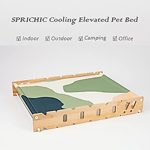 SPRICHIC Cooling Elevated Pet Bed - Original Dog & Cat Cot with Solid Wood Raised Stand for Indoor and Outdoor, Kitten Puppy Hammock, No Pattern