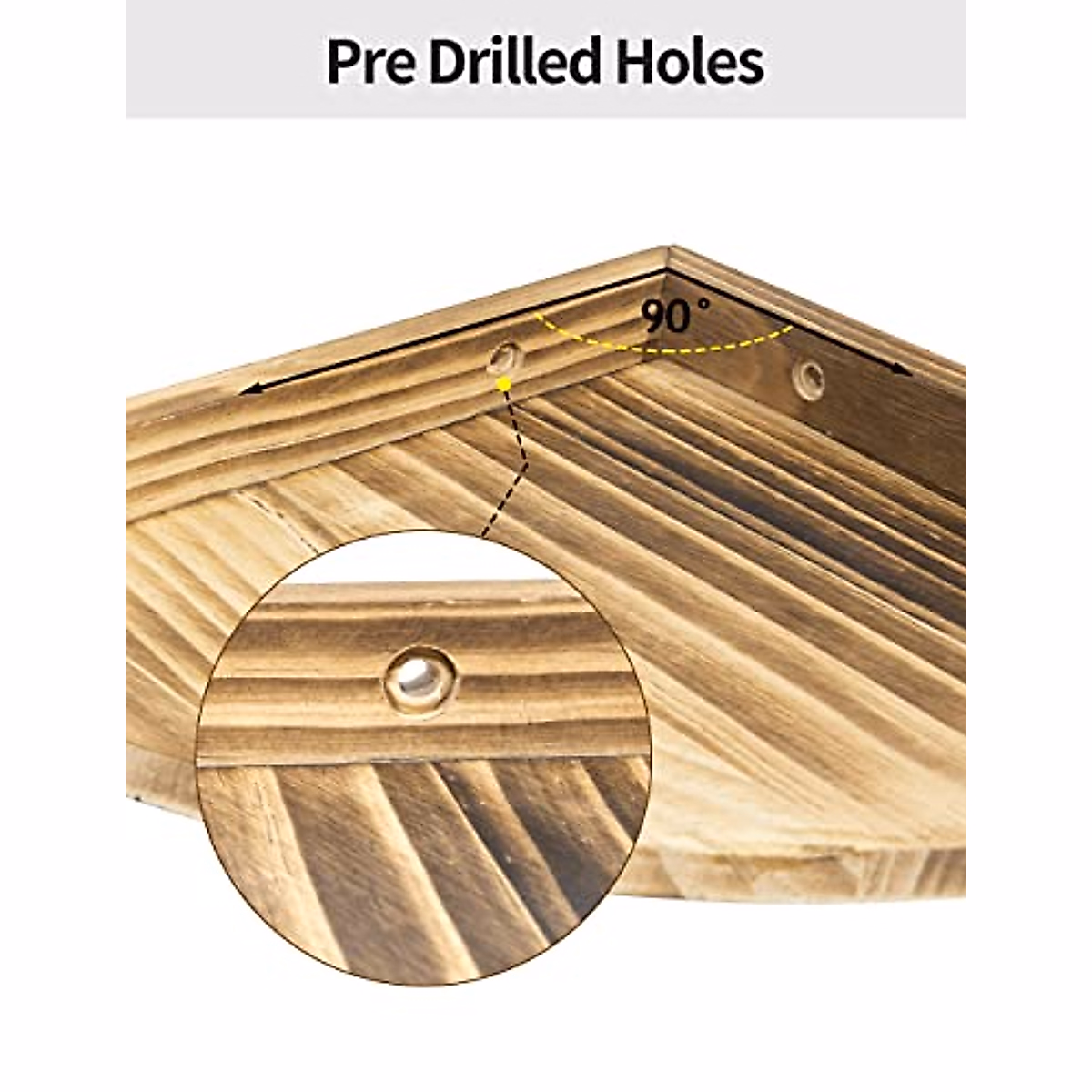 Godimerhea Floating Corner Shelves for Wall, Rustic Solid Wood Wall Mounted Set of 3, Display Hanging Decor Kitchen Storage Heavy Duty Corner Shelf for Living Room Bedroom Bathroom, Brown