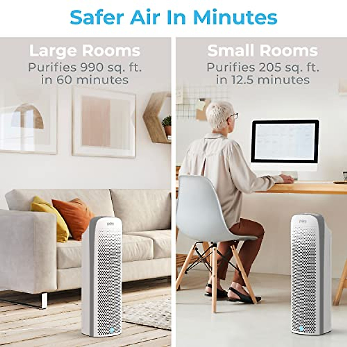 Pure Enrichment® PureZone™ Elite True HEPA Large Room Tower Air Purifier with Air Quality Monitor, 4 Stage Filtration and UV-C Light, Helps Destroy Bacteria, Smoke, Pollen & Dust (White)