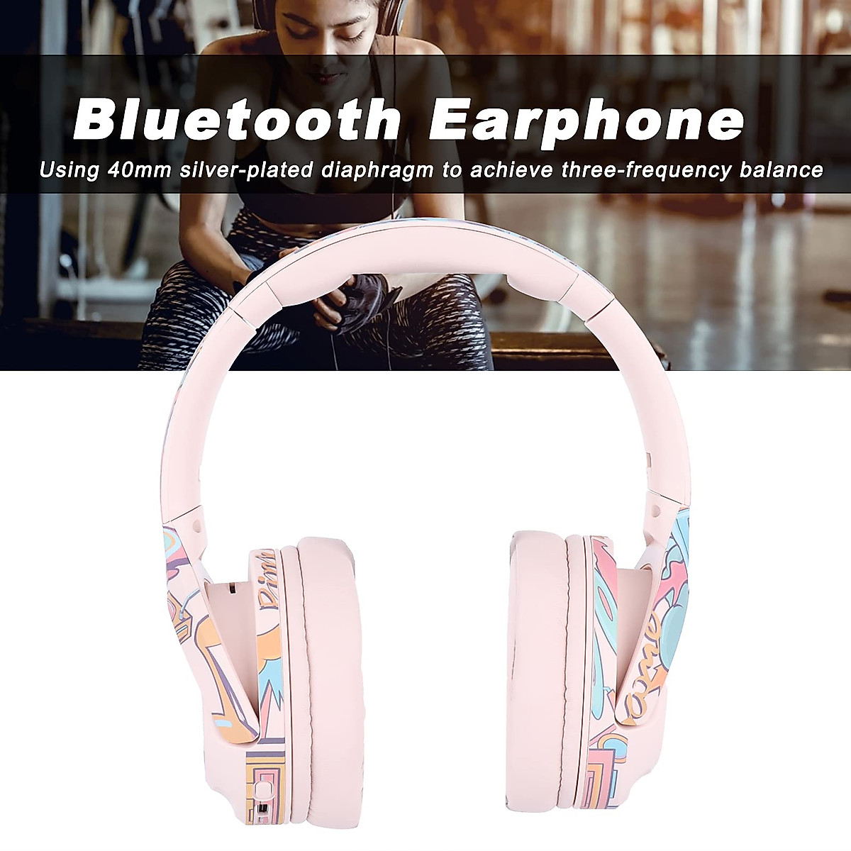 Wireless Over Ear Gaming Headset, RGB Colored Bluetooth 5.1 HiFi Stereo Headphones with Pluggable Noise Cancelling Mic, 24Hrs Playtime - Graffiti ()