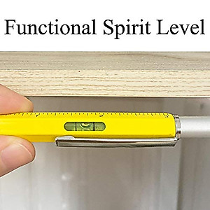 RENXING 6 in 1 Screwdriver Tech Tool Pen | Multitool Ballpoint Pens 0.7mm Ink | with 4 Refills | Touchscreen Stylus | cm inch Ruler and Levelgauge | Pocket Gadget Kit for Men Women Girls Boys, Yellow