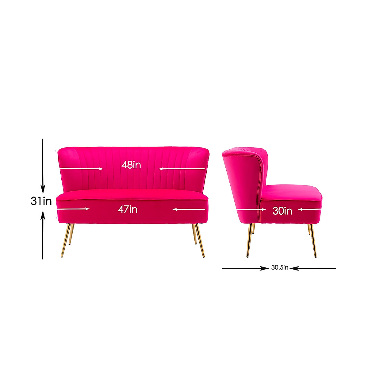 ZOBIDO Velvet Couch Modern Loveseat Sofa Twin Size Contemporary Sofas Upholstered Couch with Contemporary Velvet Upholstered Sofa Couch for Living Room and Bedroom (Rose red)