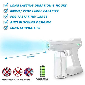 InfiniteTEC Cordless Disinfectant Nano Mist Gun Plant Repellent Control 800ml Portable Electric Sprayer Blue Light Sterilization Fogger for Home Office School Garden Hospital and Transportation