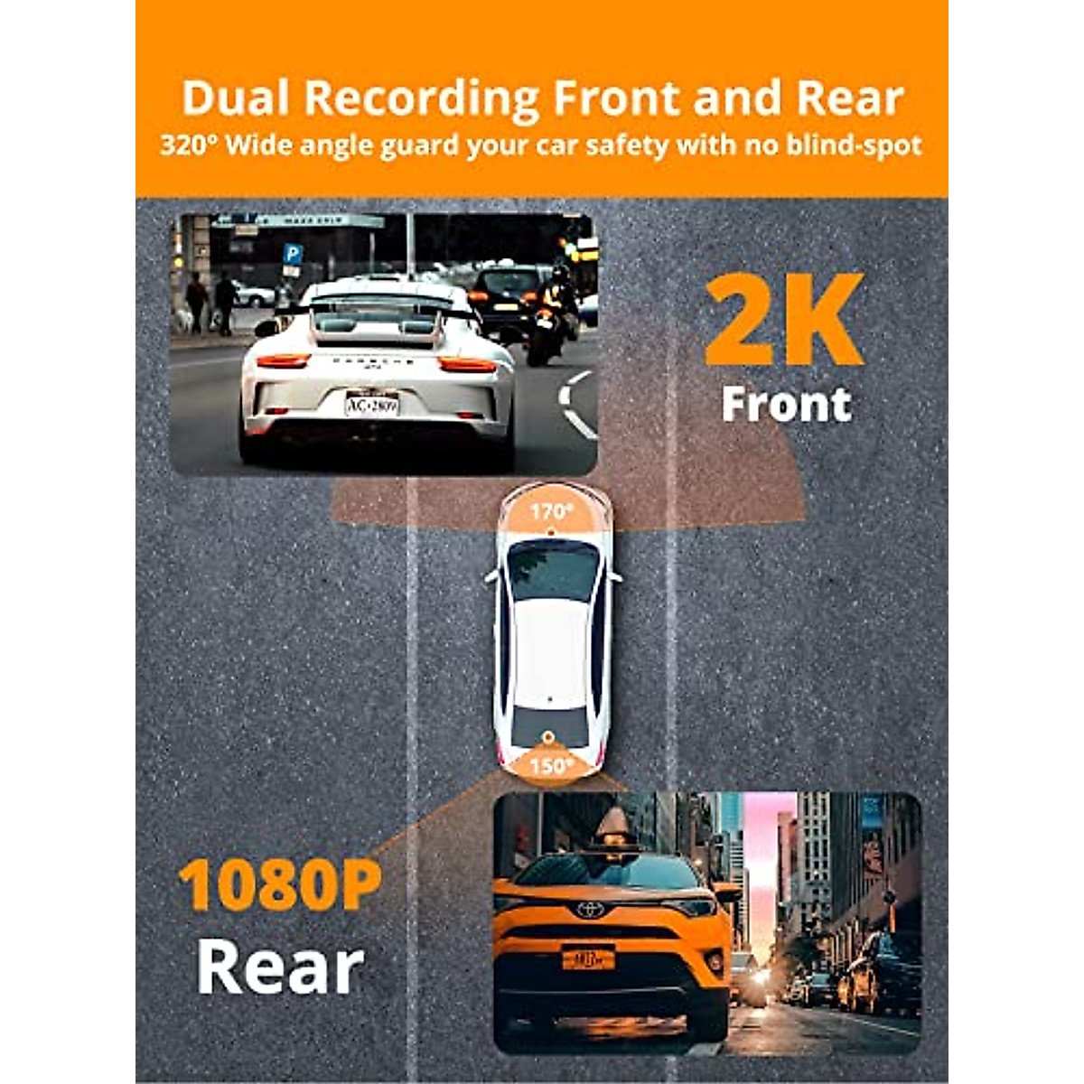 Dash Cam Front and Rear with WiFi - Kingslim D2 Pro 4K Single Front/2K+1080P Front and Rear Dual Dashcam for Cars with Night Vision and 24H Parking Monitor, 256GB Max Supported, Black