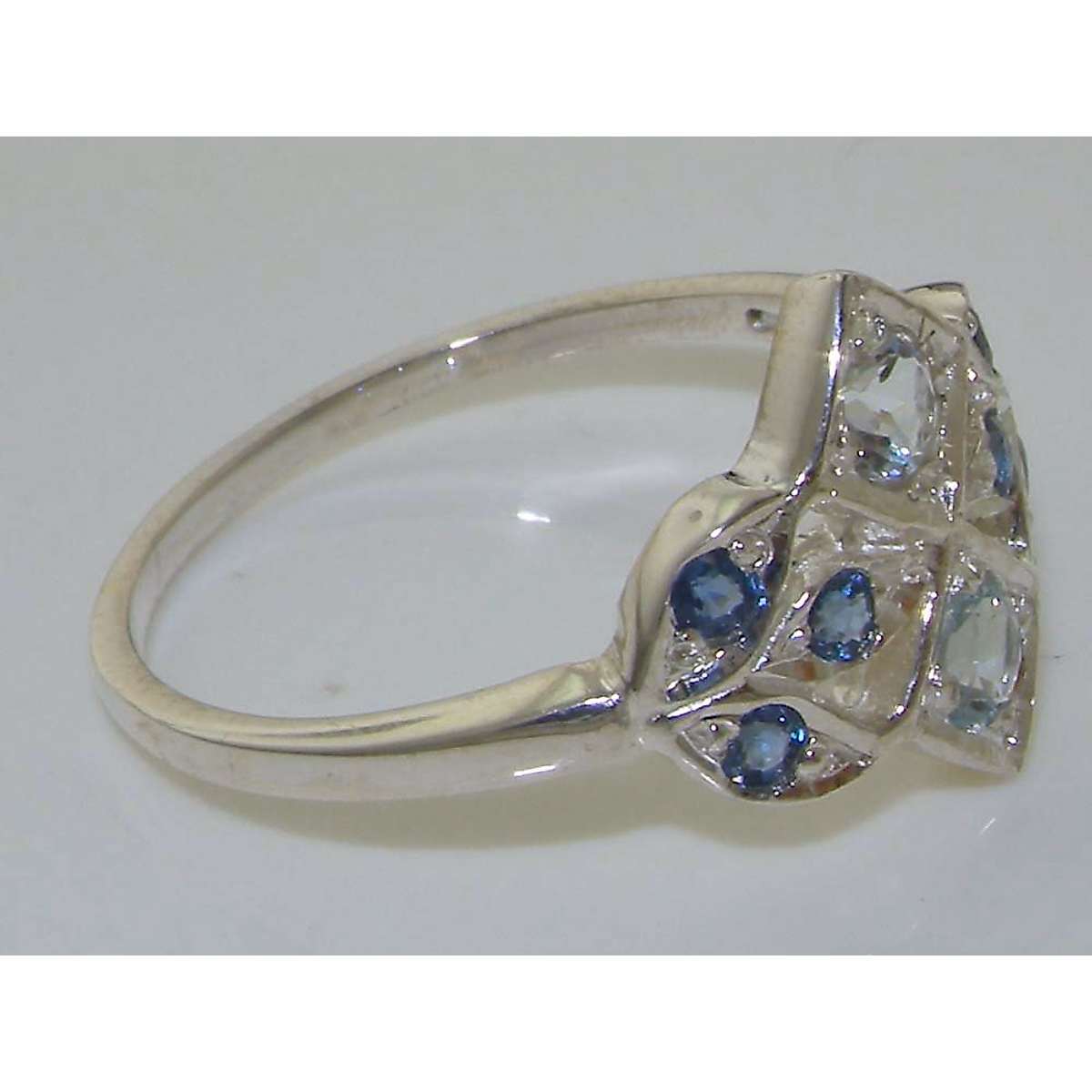 LetsBuyGold 925 Sterling Silver Natural Aquamarine and Sapphire Womens Cluster Ring - Sizes 4 to 12 Available