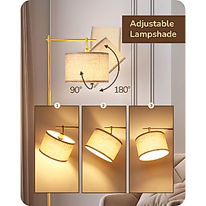 EDISHINE Dimmable Floor Lamp, Standing Lamp with Remote Control, E26 Socket, ACR Floor Lamp with Beige Shade for Bedroom, Living Room, Office, LED Bulb Included (Modern-Gold)