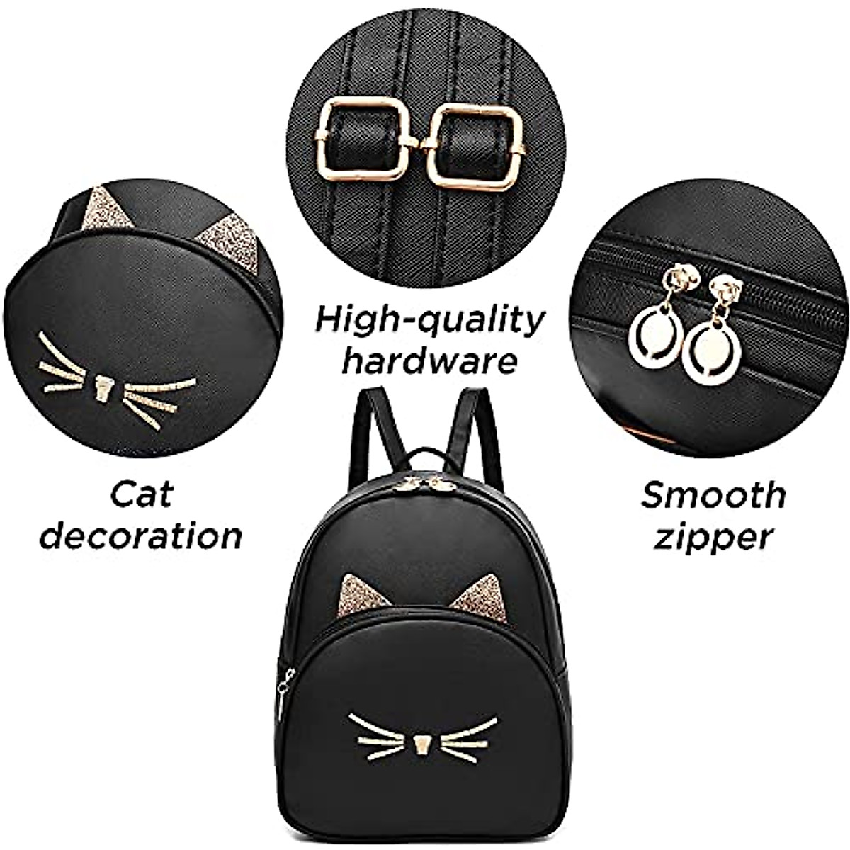 ARDIKAMA Mini Backpack Purse for Girls Teens Women Small Fashion Backpack PU Leather Shoulder Backpacks with Cat Print Pearlescent Violet