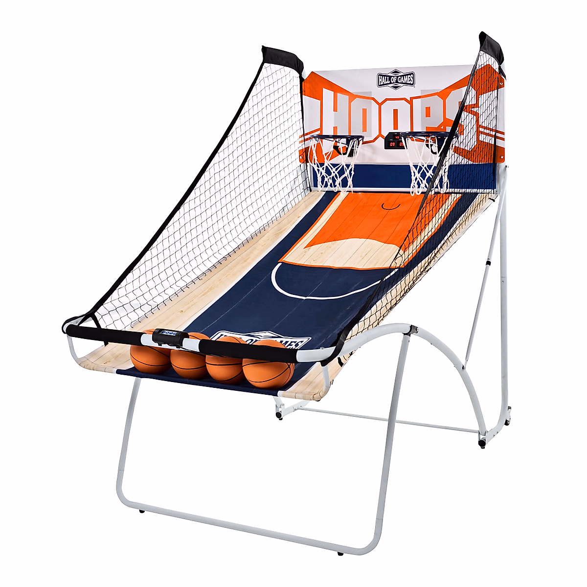 Hall of Games EZ Fold Indoor Basketball Game for 2 Players with LED Scoring and Arcade Sounds (6-Piece Set), Black