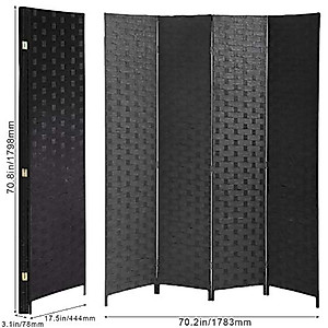 Wood Screen Folding Screen Room Dividers 4-Panel Mesh Woven Design Privacy Room Partition Wooden Screen