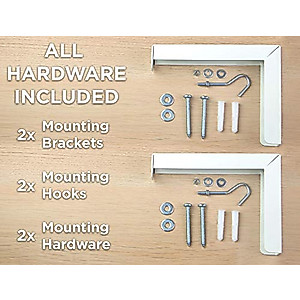 Mount-It! Projector Screen Wall Mount L-Brackets - Wall Hanging Bracket For Home Projector and Movie Screens, 6 inch Adjustable Mounting Hooks for Projection Screen, 1 Pair, White, 66 Lb Capacity Each