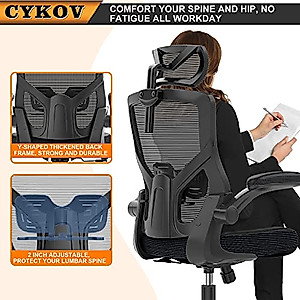 𝑯𝑶𝑴𝑬 𝑶𝑭𝑭𝑰𝑪𝑬 𝑪𝑯𝑨𝑰𝑹, Ergonomic Mesh Desk Chair, High Back Computer Chair- Adjustable Headrest with Flip-Up Arms, Lumbar Support, Swivel Executive Task Chair (Modern, Black)