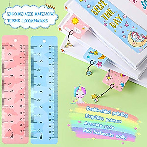 12 Pieces Unicorn and Rainbow Theme Bookmarks Sunflower Theme Bookmarks with 12 Pieces Metal Charms, Inspirational Quotes Bookmarker Page Markers 100th Day of School Gift for Kid (Unicorn-Rainbow)