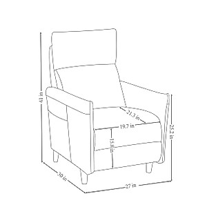 olimix Push Back Recliner Chair Fabric Reclining Chair Padded Seat Backrest, Small Recliner for Small Spaces Single Sofa Home Theater Chairs, Living Room Recliner Sofa 19.7” Seat Width (Beige)