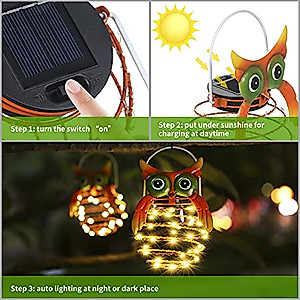 Tomshine Owl Solar Lights Outdoor, Pineapple Hanging Solar Lanterns, Metal Waterproof Solar Garden Lights Decorative for Pathway,Yard, Lawn 2 Pack