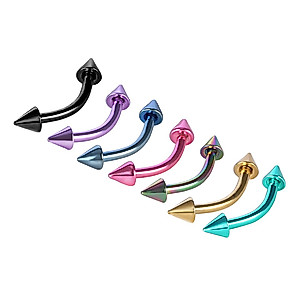 COTTVOTT Set of 7pcs Mens Womens Stainless Steel Spike Eyebrow Rings Piercing Body Jewelry (7pcs cone head)
