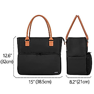 YARWO Knitting Tote Bag with Pockets for WIP Projects, Yarn Storage Organizer Bag for 14” Knitting Needles, Skeins of Yarn and Crochet Hooks, Black