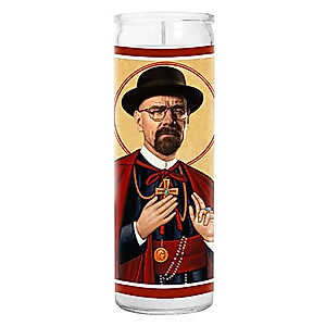 Bryan Cranston Celebrity Prayer Candle - Walter Funny White Saint Candle - 8 inch Glass Prayer Votive - 100% Handmade in USA - Funny Celeb Novelty Breaking Actor Bad TV Show Movie Gift