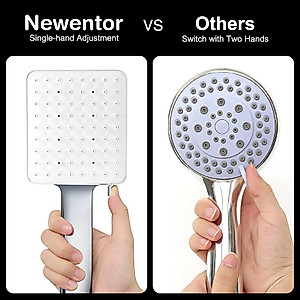 High Pressure Shower Head with Handheld Newentor Shower Head with 6 Spray Settings, Adjustable Detachable Universal Handheld Shower Head Replacement for Adults Children Pets Use, Chrome(No Hose）
