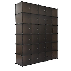 VINGLI Cube Storage Organizer, Plastic Closet Cabinet, DIY Plastic Modular Book Shelf Unit, Cube Shelves with Doors and Hanging Rods (Brown, 30 Cube- Deeper)
