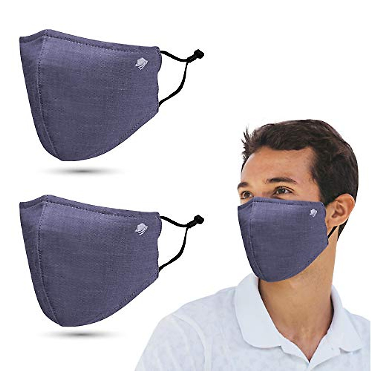 airDefender Reusable Protective Face Masks - Breathable 3 Layer with Nose Wire Filter Pocket Washable Face Mask for Men and Women, 2 Pack Adult (Black Grey)