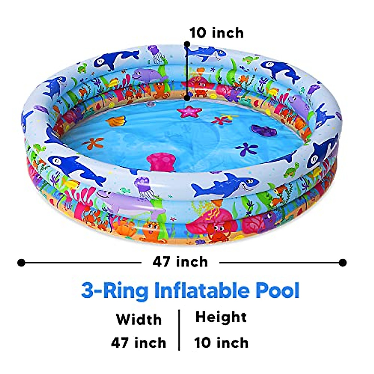 JOYIN 2 Pack 47" Baby Pool, Float Kiddie Pool, Inflatable Baby Swimming Pool with 3 Rings, Seasonal Merriment for Children, Indoor and Outdoor Water Game Play Center for Toddlers