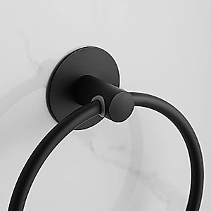 Towel Holder no Drill，Adhesive Towel Ring ，Stainless Steel Adhesive Hand Towel Hanger for Bathroom & Kithen Wall Mount， No Drilling Modern Hand Towel Hanger, Matte Black