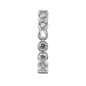 ORO LEONI 14K White Gold 3mm Round Bezel Set Cubic Zirconia Eternity Band Ring, Size 7