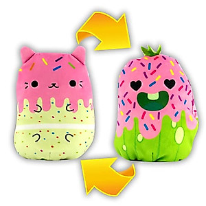 Cats vs Pickles Reversibles - Kitty Cake/Frosted Flo - Two Characters in One Toy! Cat on The Outside - Flip to Reveal Pickle on The Inside! 6" Super-Soft Collectible Toy!
