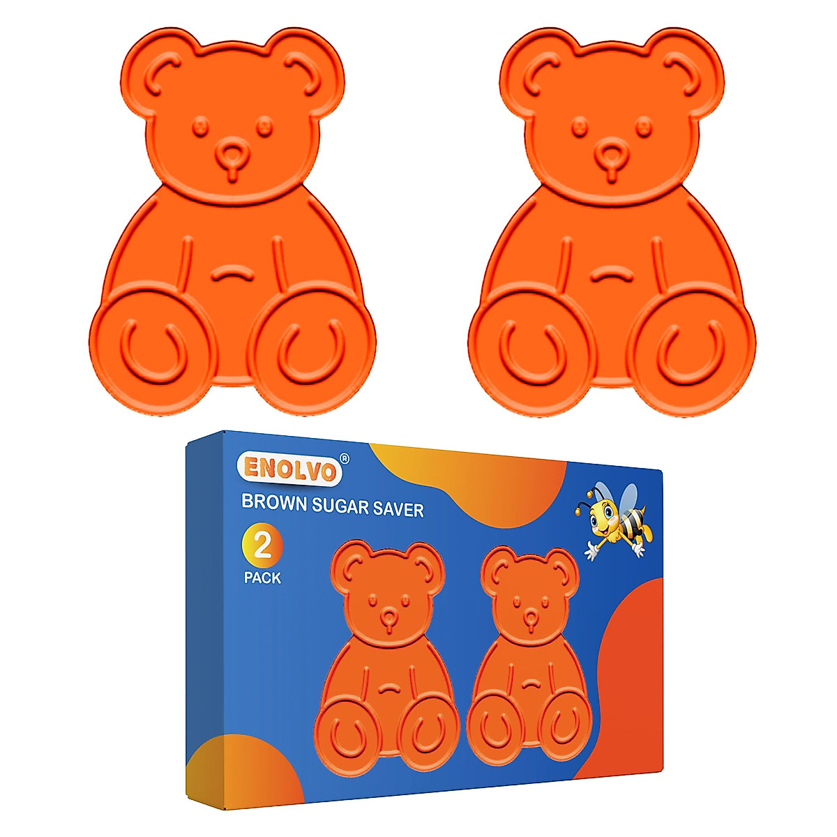 Enolvo Brown Sugar Bear - Terra Cotta Brown Sugar Keeper to Maintain Food Moisture, Food Safe Brown Sugar Saver for Food Storage Containers, Reusable Terracotta Discs - 2 Pack