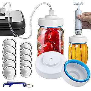 Jar Sealer for Mason Jars and Accessory Hose Compatible with FoodSaver Vacuum Sealer ,Food Saver Jar Sealer Attachment Kit for Regular & Wide Mouth Canning Jars ,with Manual Portable Vacuum Pump and Lid Opener