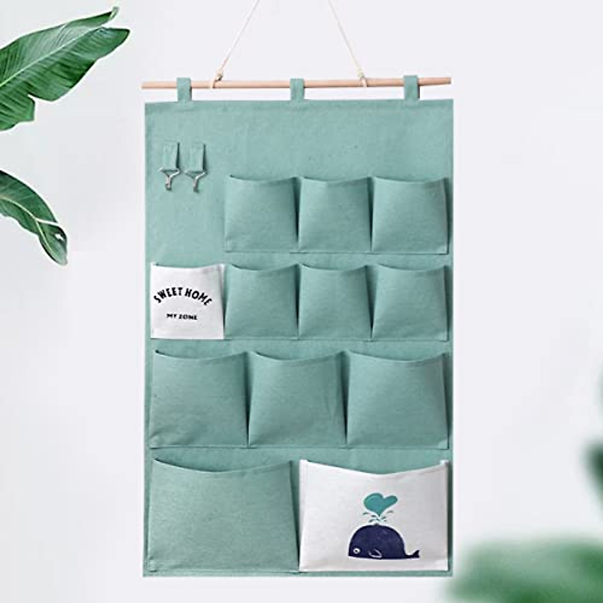 Zerodeko 2pcs Cotton Linen Wall Hanging Storage Bag Fashion Storage Pouch Wall Sundries Holder for Home Behind Door (Green)
