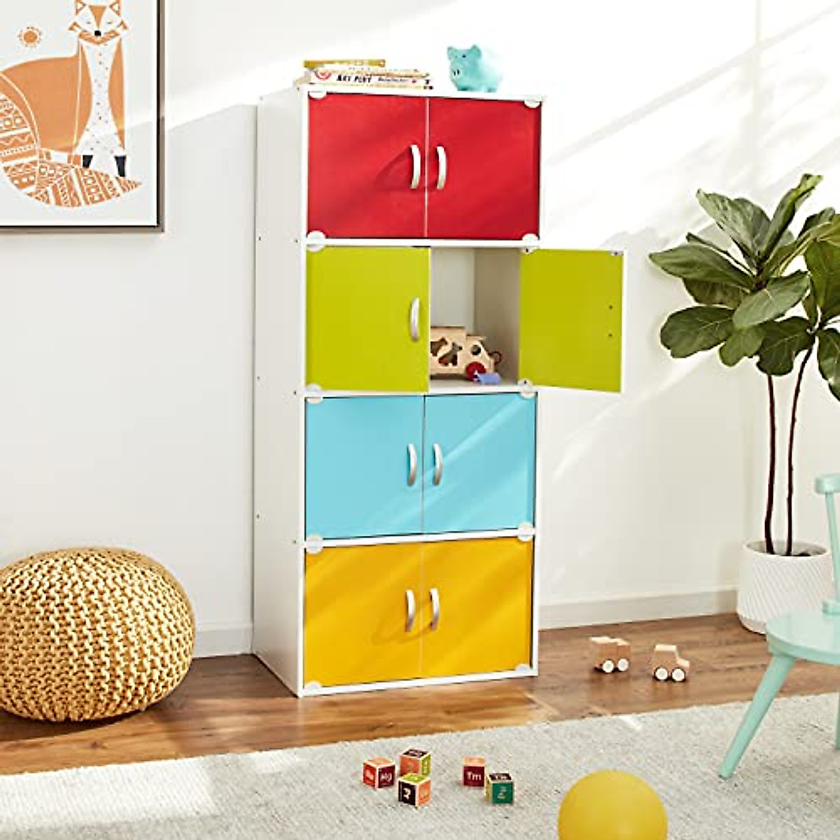 Hodedah Bookcase, 4 Shelf, Rainbow