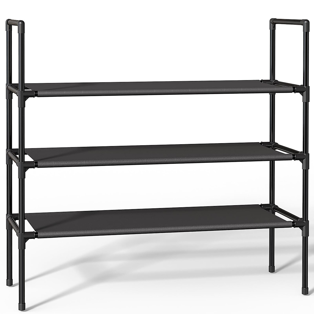 Sakugi Shoe Rack - 3-Tier Shoe Organizer w/Upgraded Oxford Cloth, Sturdy Shoe Storage Shelf w/Metal Frame, Stackable Shoe Rack for Closet, Space-Saving Shoe Rack for Entryway, Black, X-Large