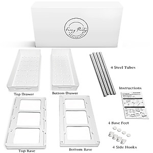 Fancy Pantry Housewares 2 Tier Sliding Pull Out Under Sink and Cabinet Organizer For Kitchen and Bathroom Storage (White and Stainless Steel), FPH1V1